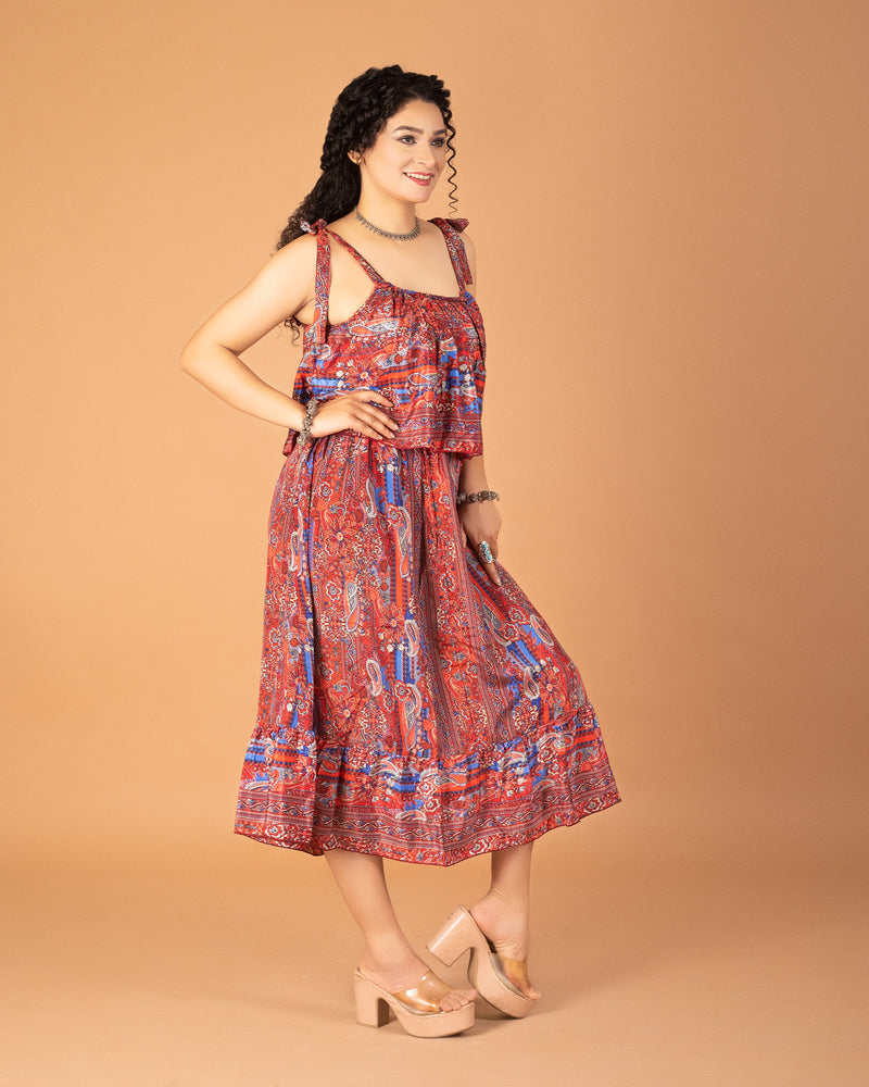 Scarlet paisley chic ruffle dress – Boholyfe