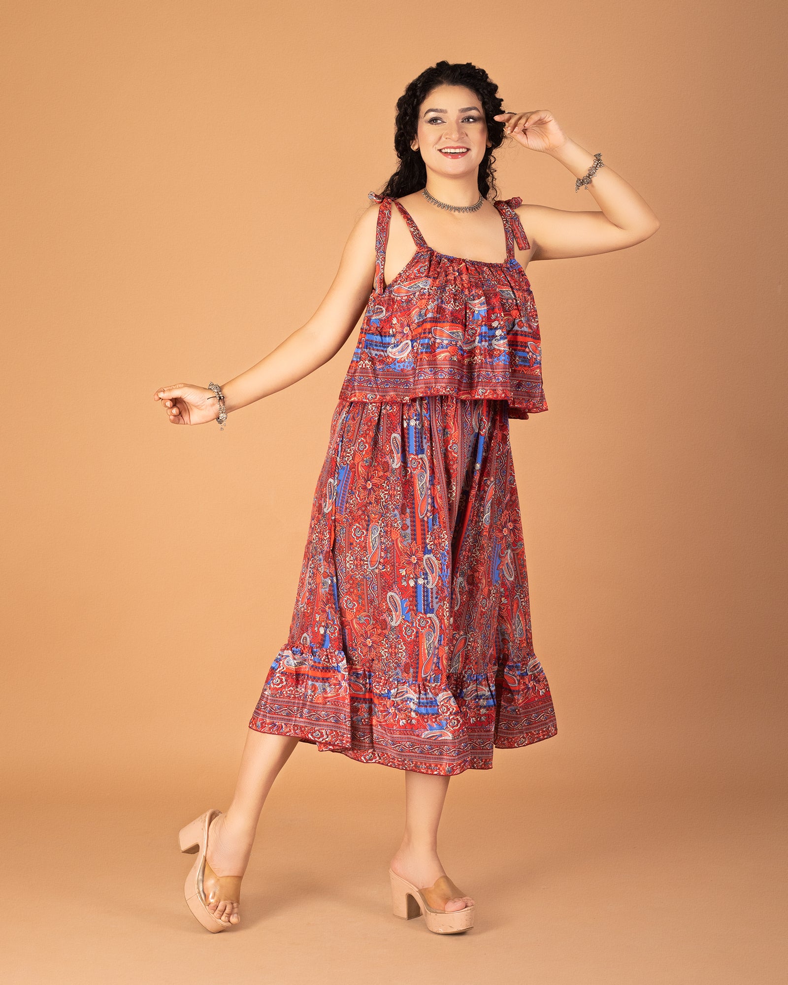 Scarlet paisley chic ruffle dress – Boholyfe