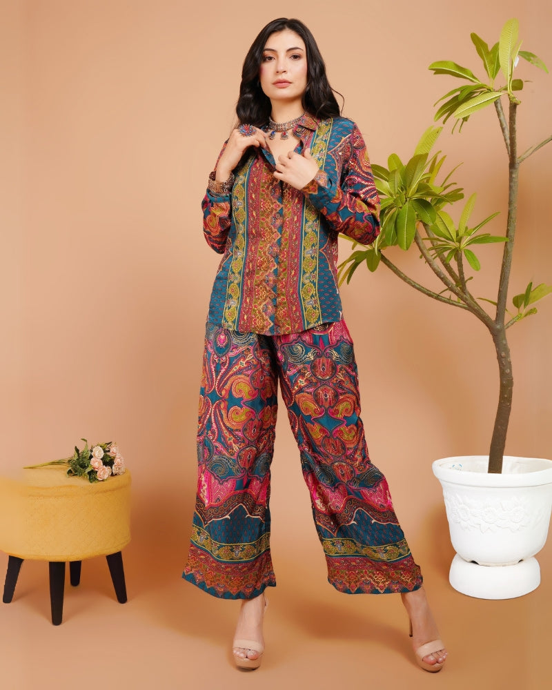 Teal radiance boho shirt & trouser co-ord set – Boholyfe